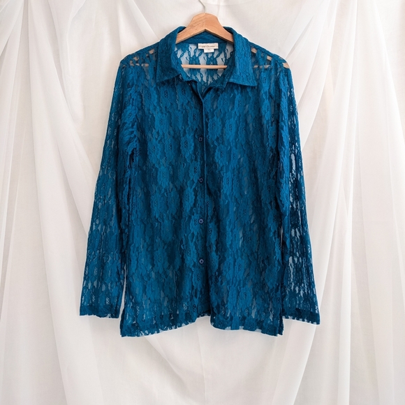 Cw Classics | Tops | Sheer Lace Long Sleeve Blouse | Poshmark
